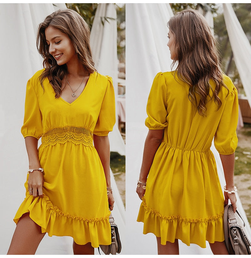 Hollow Ruffle Fitted Mini Short Sundress – Dream Closet Couture